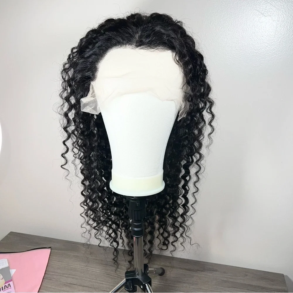 Hair | Natural Black Human Hair Deep Wave 13x6 Lace Frontal 3 Inch Wig ...